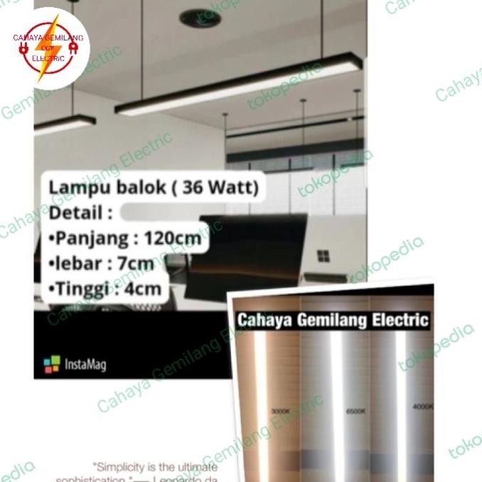Jual Kap Lampu Hanging Lamp Linear Light Kantor Office Gantung Led 3 ...