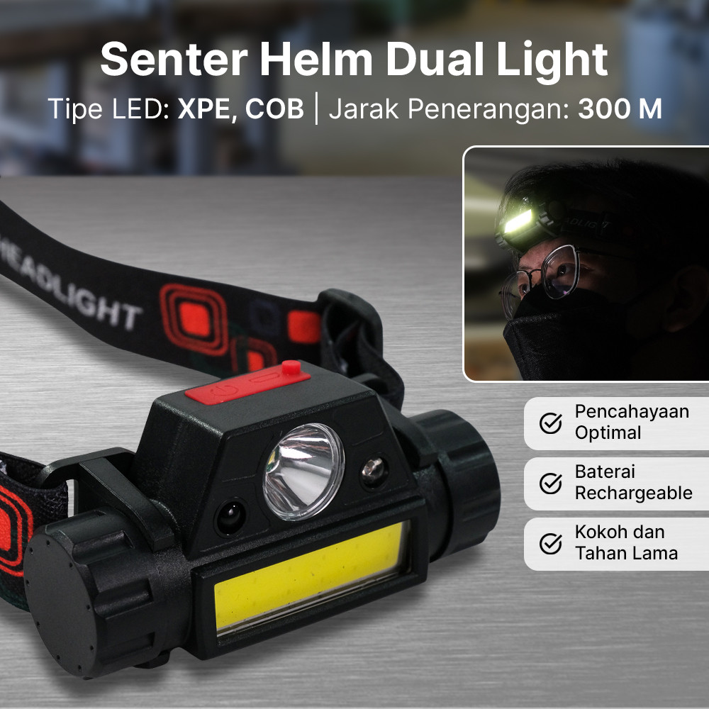 Jual Lampu Senter Helm Las COB XPE Dual Light Rechargeable - TR35 ...
