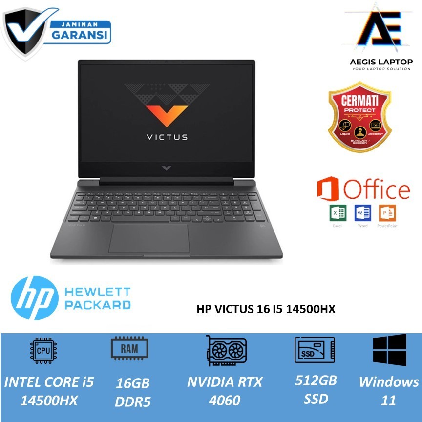 Jual HP VICTUS 16 I5 14500HX RTX4060 8GB/ 16GB 512GB W11+OHS 16.1FHD ...