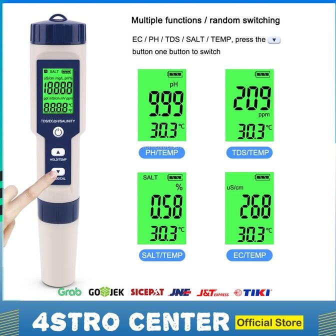 Jual Original 5 In 1 Tds Ph Ec Salt Temp Meter I Alat Ukur Kualitas Air ...