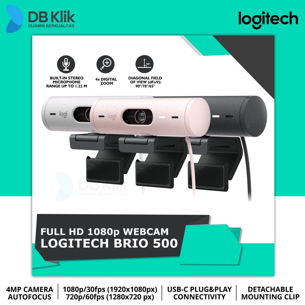 Jual Logitech Brio 500 Webcam FHD Built in Dual Microphone Noise ...