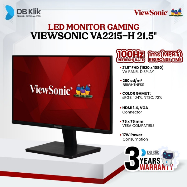 Jual VIEWSONIC LED Monitor VA2215-H 22" VA FHD 100Hz 1ms AMD FreeSync HDMI VGA | Shopee Indonesia