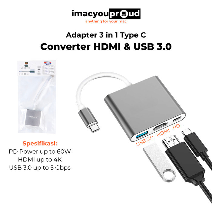 Jual HARGA DISC - Adapter USB Type C to HDMI Port USB 3.0 Macbook Air ...