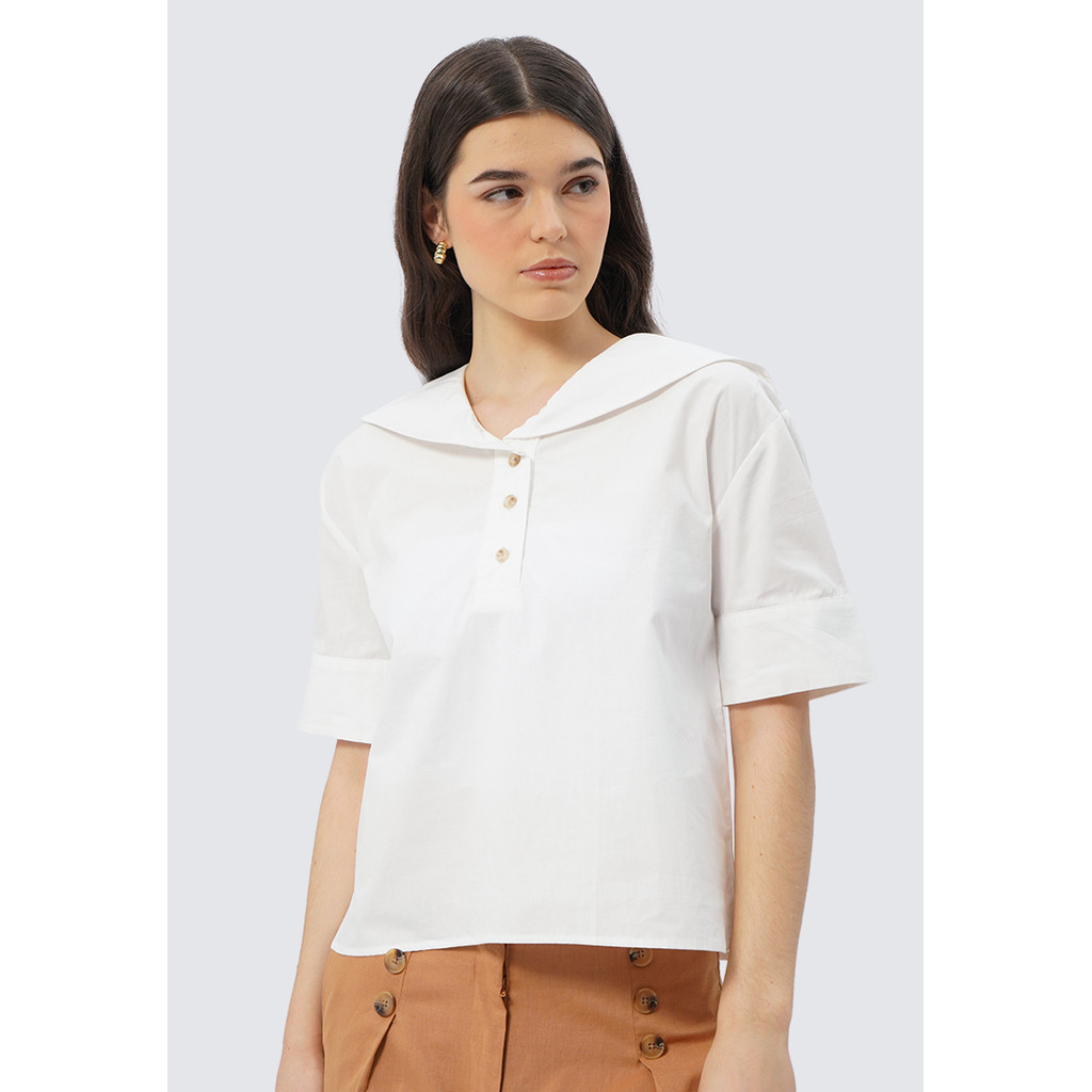 Jual Et Cetera Sailor Collar Short Sleeve Blouse OFF WHITE | Shopee ...