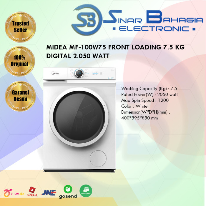 Jual MIDEA MF-100W75 FRONT LOADING 7.5 KG DIGITAL 2.050 WATT (NEW ...