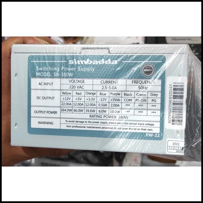 Jual Power Supply Pc Simbadda 380Watt, Psu Simv Loosepack (Copotan Casing) | Shopee Indonesia