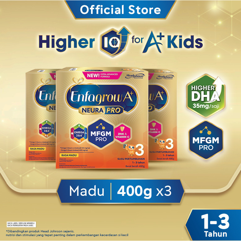 Jual Enfagrow A+ 3 Susu Formula Anak 1 - 3 Tahun Madu 400 gr x 3 ...