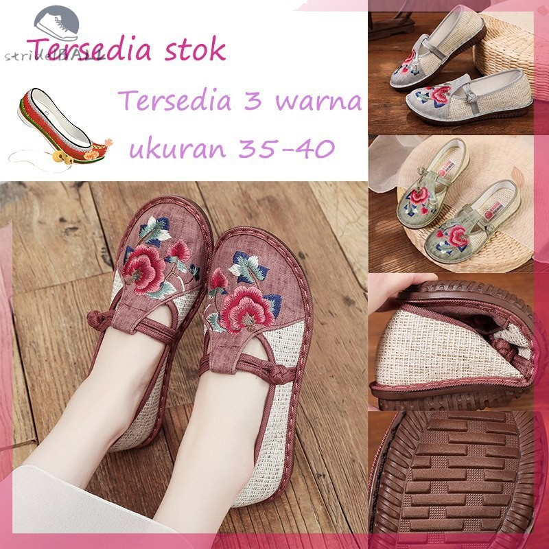 Jual [READY STOCK] Sepatu Kain Bordir Ibu - Sol Lembut + Desain Etnik ...