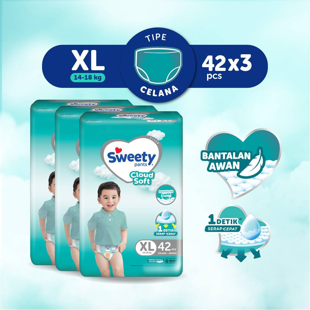 Jual Sweety Silver Pants Cloud Soft XL 42s x 3 Popok Celana Baby ...