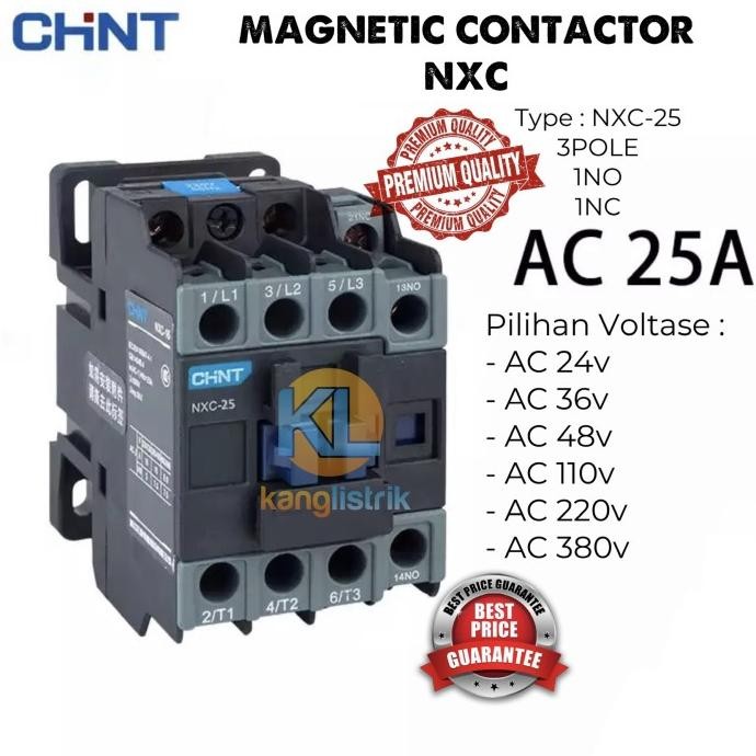 Jual KONTAKTOR CONTACTOR CHINT 25A NXC-25 AC 24v 36v 48v 110v 220v 380v | Shopee Indonesia