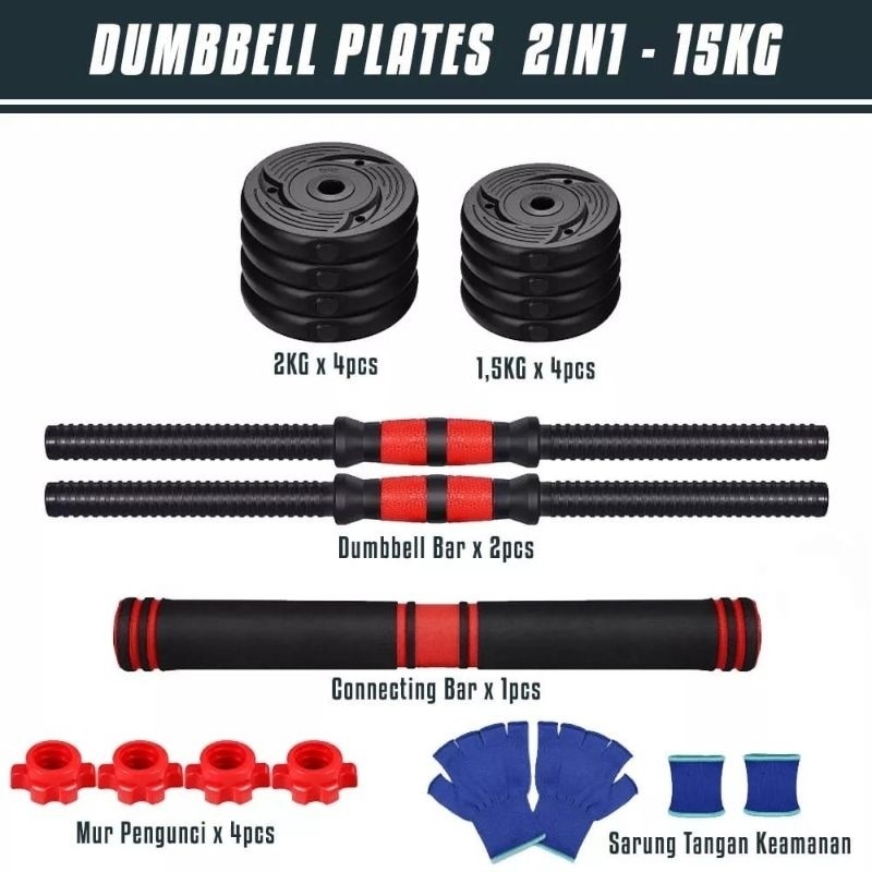 Jual Barbel Dumbell 15 Kg Fullset Dumbbell Set 15 Kg Latihan Beban ...