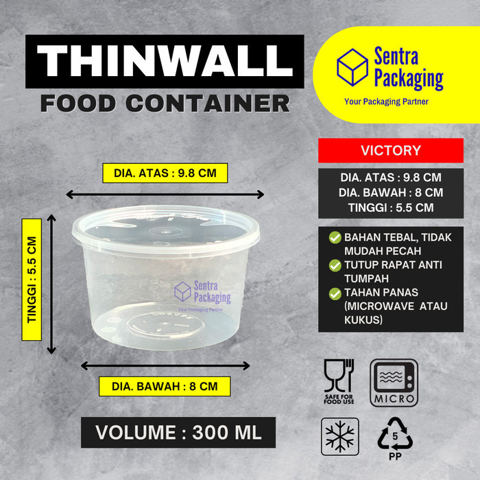 Jual BEBAS ONGKIR - Thinwall Bulat 300ml / Mangkok Plastik / Packaging ...