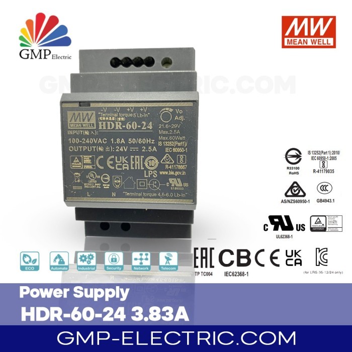 Jual Power Supply Mean Well Hdr-60-24 100-240Vac/24Vdc 2,5A | Shopee ...