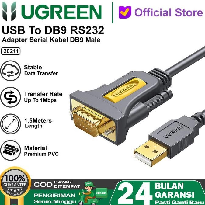 Jual UGREEN Kabel USB to RS232 Male COM Serial PDA 9 DB9 Pin 20211 ...