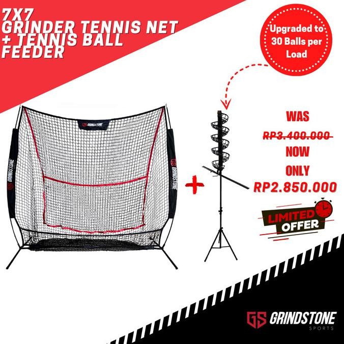 Jual 7X7 Grinder Tennis Net + Tennis Ball Feeder - Jaring Latihan ...