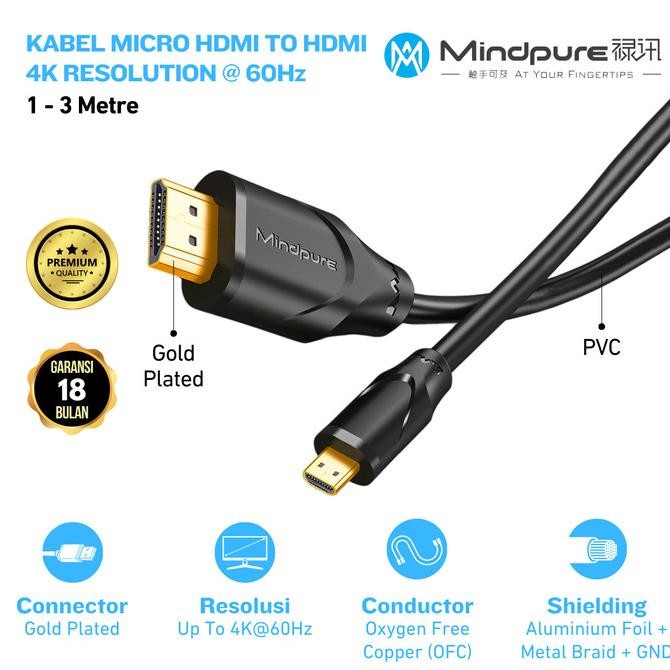 Jual Kabel Micro HDMI To HDMI Gold Plated 4K 60Hz 3D | Premium Cable ...