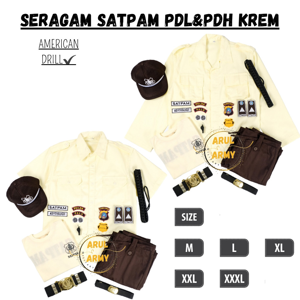 Jual Baju Seragam PAKET LENGKAP BAJU SERAGAM SETELAN PDL PDH SATPAM SECURITY KREM CREAM TERBARU ...