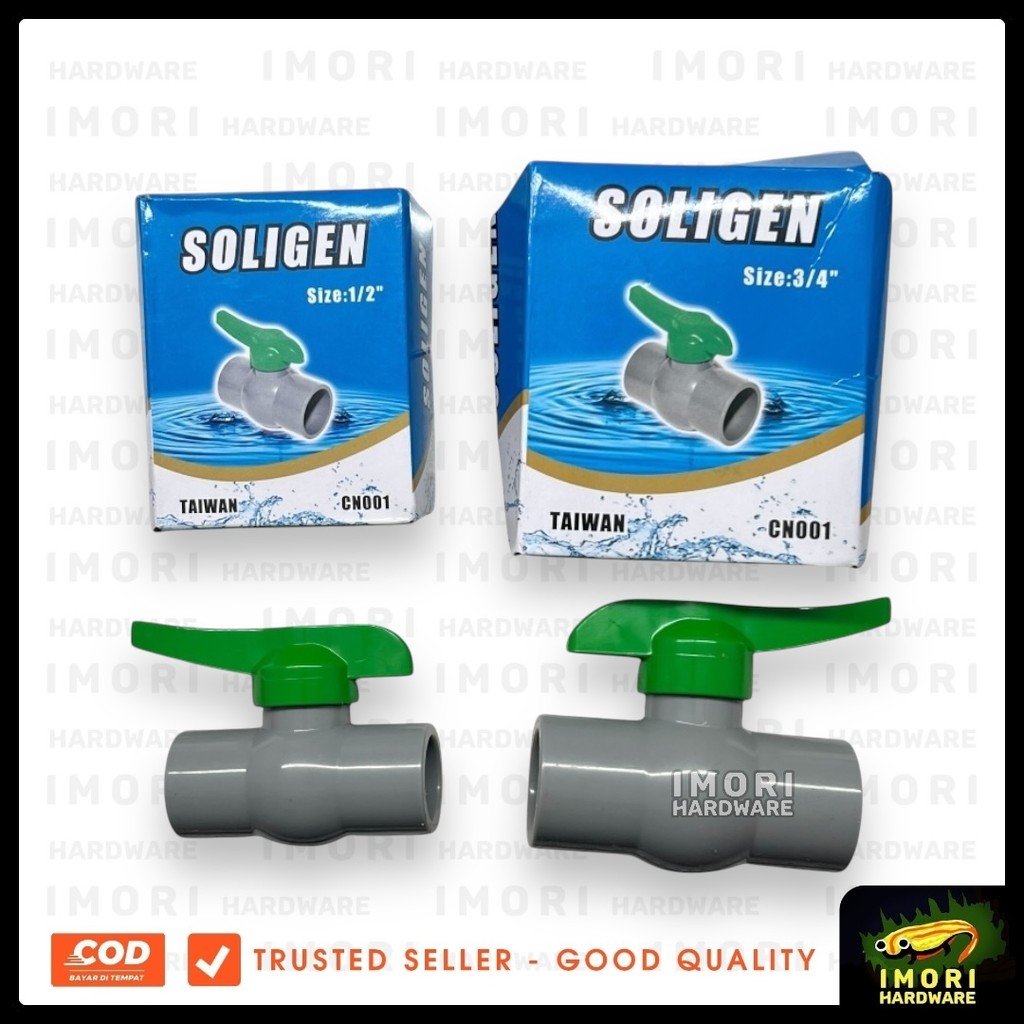 Jual SOLIGEN Ball valve PVC CN001 1/2 3/4 inch stop kran im | Shopee ...