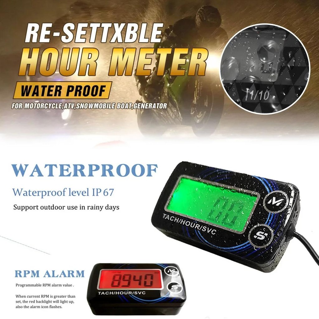 Jual Digital Engine Tach Hour Meter Alert Rpm Tachometer Gauge Backlit ...