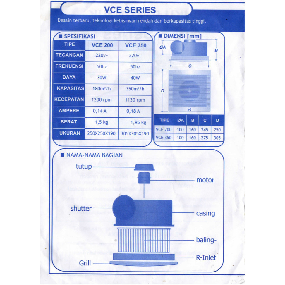 Jual Promo Ceiling Exhaust Fan / Kipas Plafon Vanco Vce-200 | Shopee ...