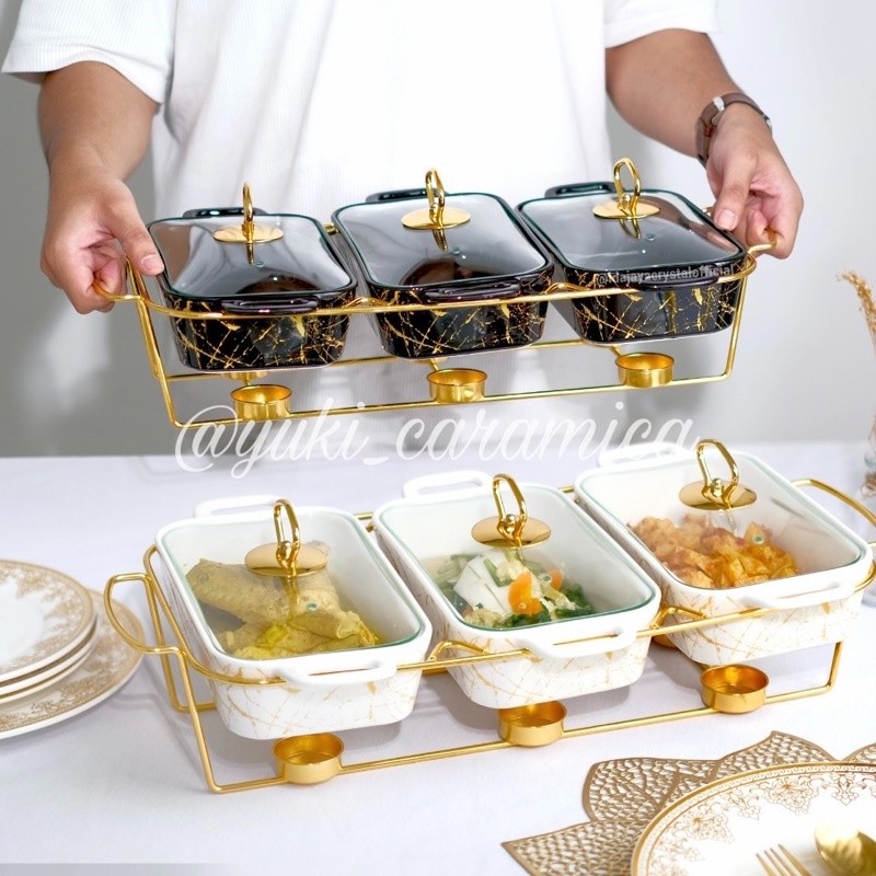 Jual prasmanan keramik set isi 3 gold mewah marble | Shopee Indonesia