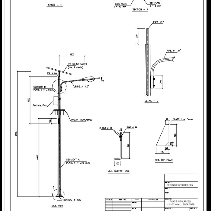 Jual Tiang lampu Pju solar cell single 7 meter | Shopee Indonesia