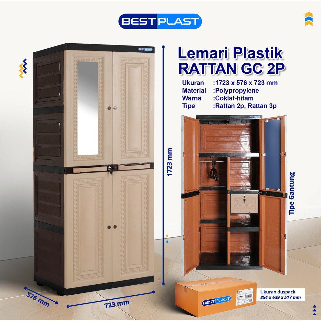 Jual Bestplast BMC 2P GC - RATTAN / Lemari Plastik 2 Pintu / Lemari ...