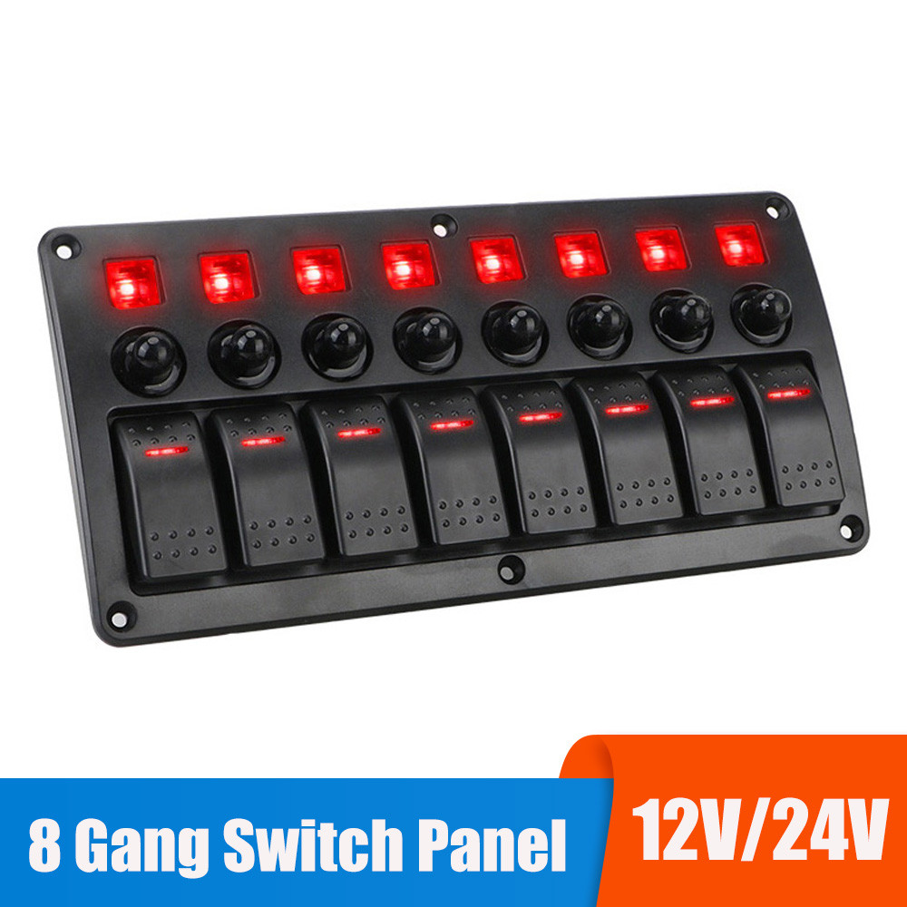 Jual 24V 12V LED 8 Rocker Switch Panel Light Togg Breaker Fuse | Shopee ...