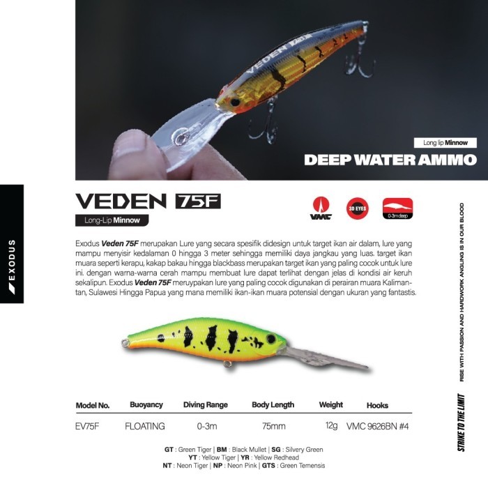 Jual AJR99 LURE EXODUS VEDEN 75F - LONG LIP MINNOW | Shopee Indonesia