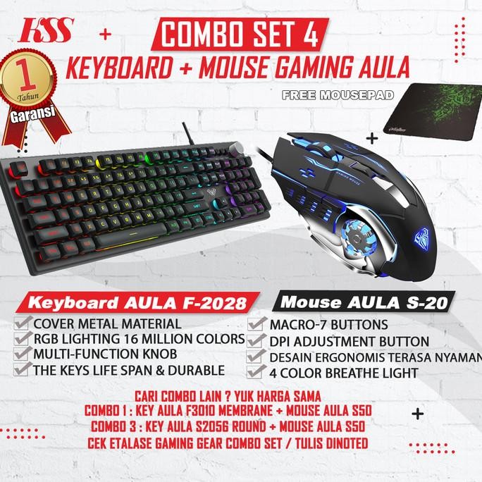 Jual Combo AULA GAMING Keyboard F-2028 Knob dan Mouse AULA S20 RGB ...