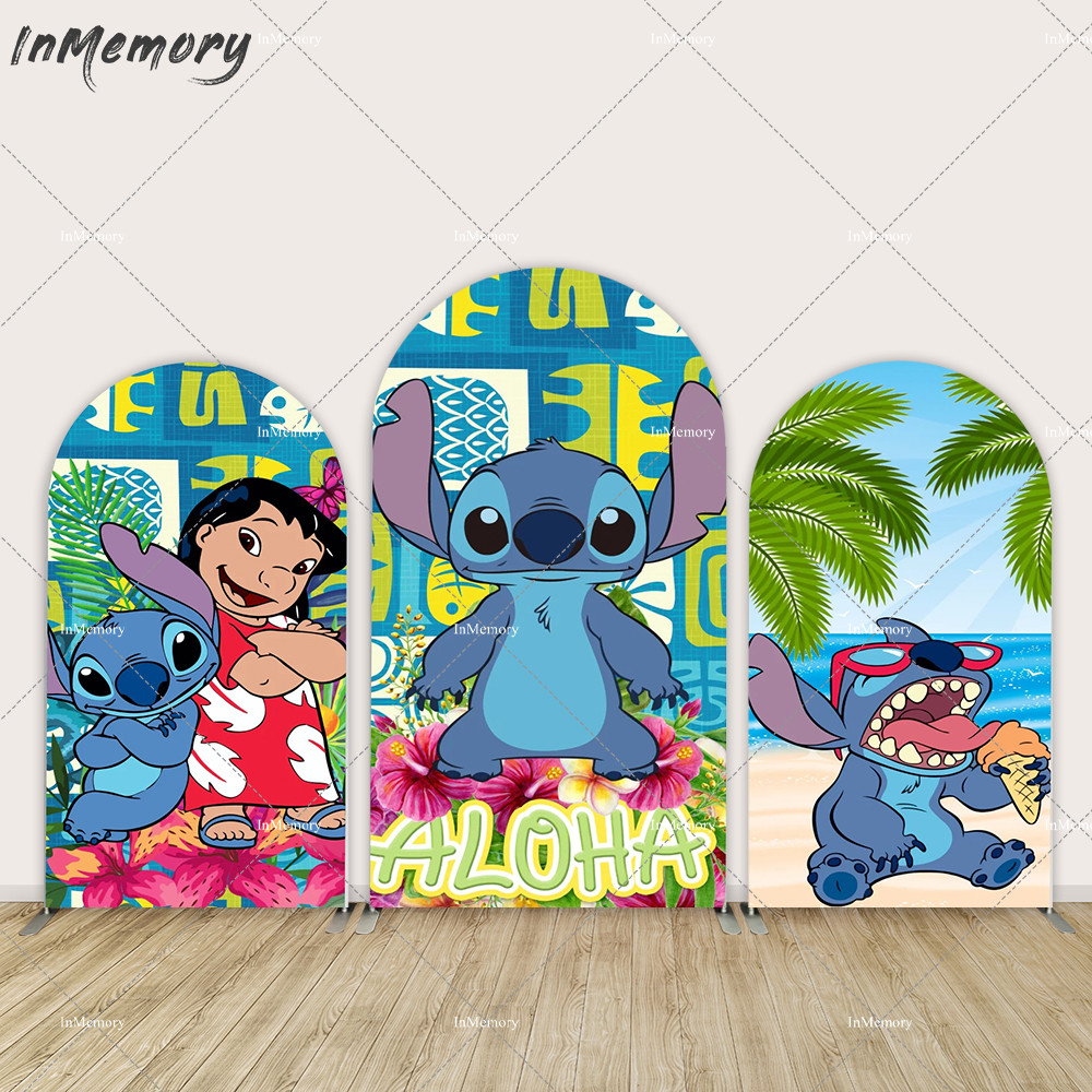 Jual Birthday Stitch Arch Backdrop Tropical Luau Banner Cartoon ...