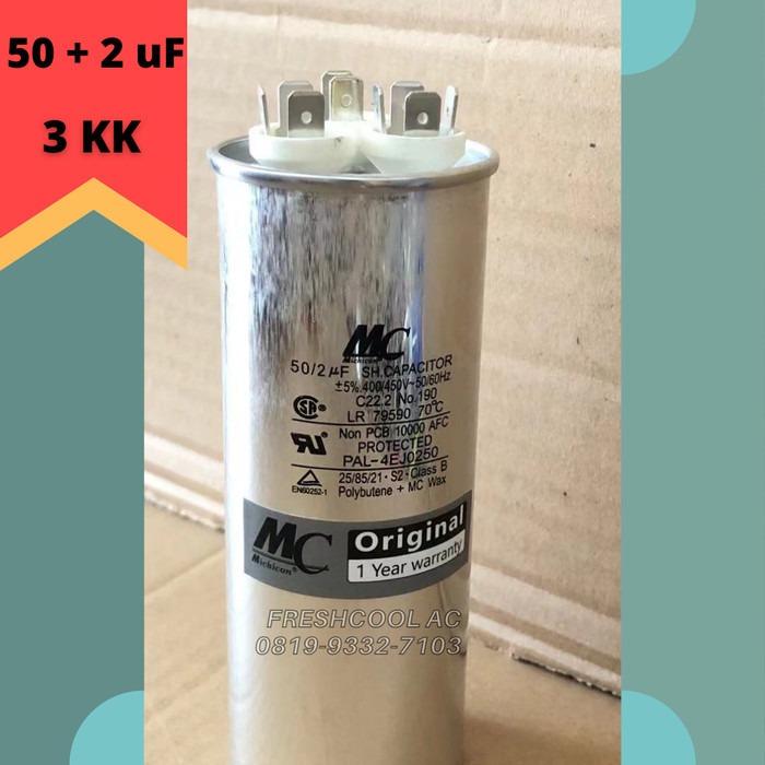Jual KAPASITOR AC / CAPACITOR AC LG 3 KAKI MERK MC 50/2 uF (50/2 MIKRO) | Shopee Indonesia
