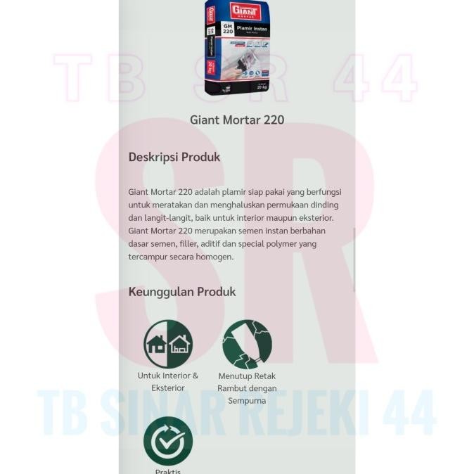 Jual Promo 20 KG Giant Mortar GM 220 Plamir Instan Bubuk Wall Putty ...