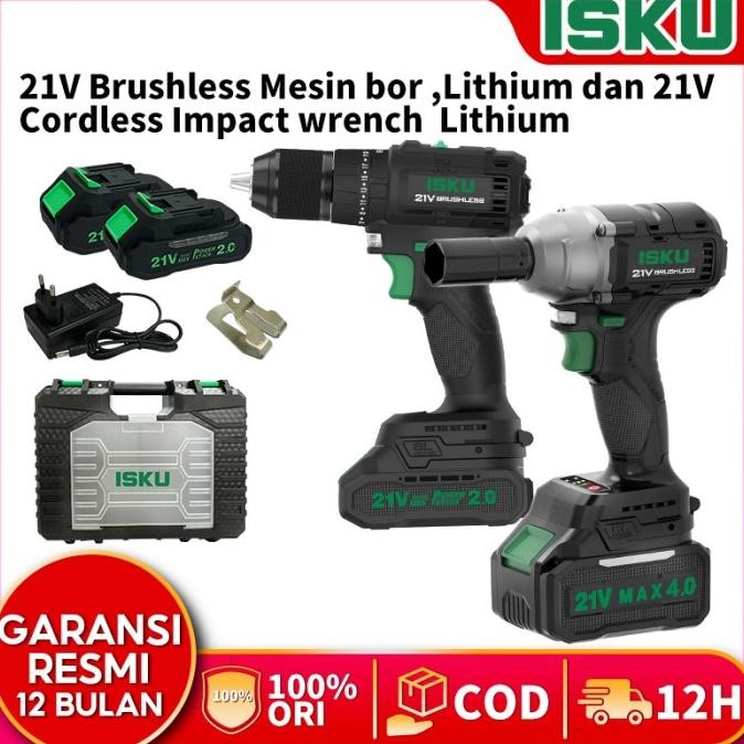 Jual ISKU 21V Brushless Mesin bor Lithium Impact baterai 13MM dan 21V ...