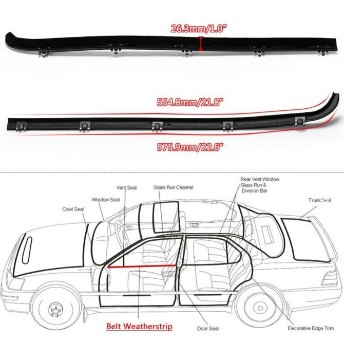 Jual 4 PC Kit Rubber Felt Front Door Window Sweep Trim Seals Car Belt ...