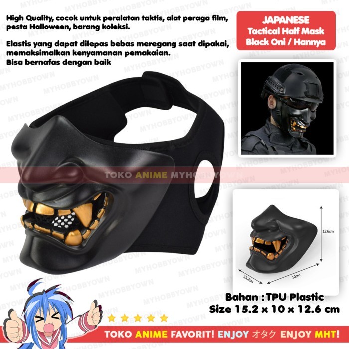 Jual Topeng Anime Jepang Noh Kabuki Hannya Hitam Oni Demon Mask Half ...
