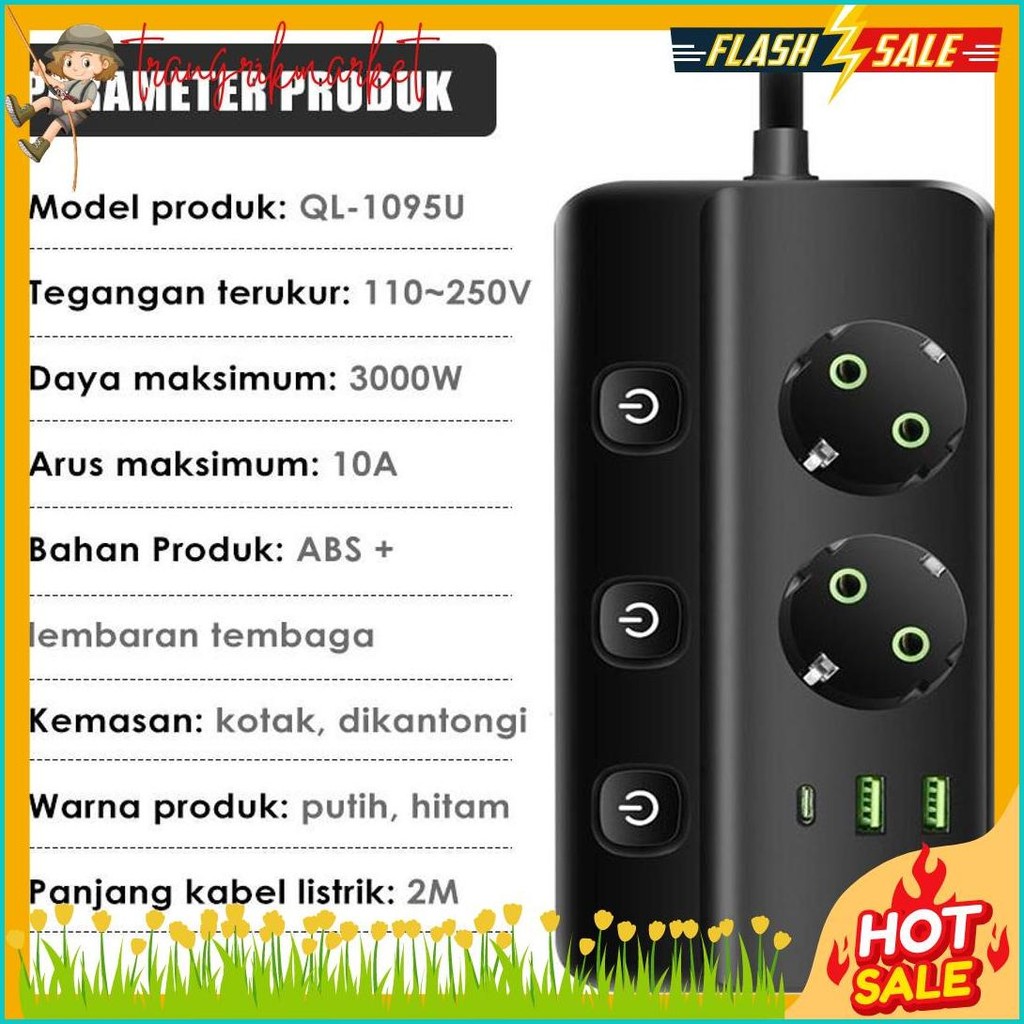 Jual ReadyPower Stop Kontak 2M Stop Kontak Colokan Fast Charging 2 Usb Port +5 Lubang Socket +4 ...