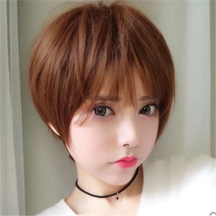 Jual Wik Rambut Wanita Pendek Kepala Penuh Wig Realistis Wajah Bulat ...