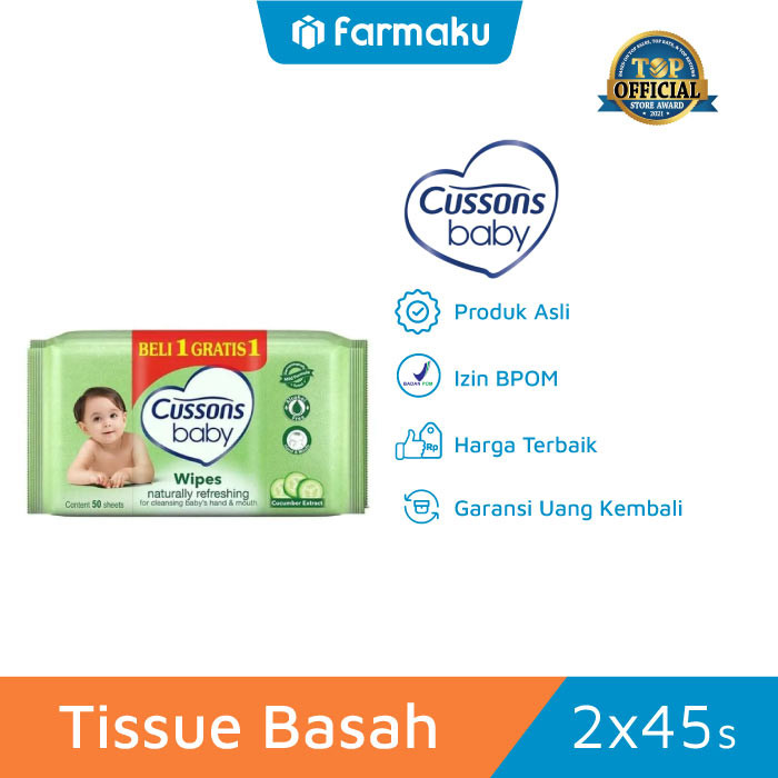 Jual Cussons Baby Wipes Naturally Refreshing 45S + 45S | Shopee Indonesia