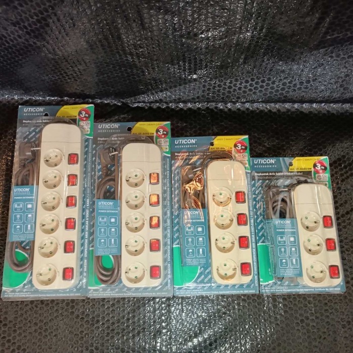 Jual UTICON + KABEL 3 Meter / 3M Stop kontak 3 4 5 6 Lubang dengan saklar tersendiri ST SW ...
