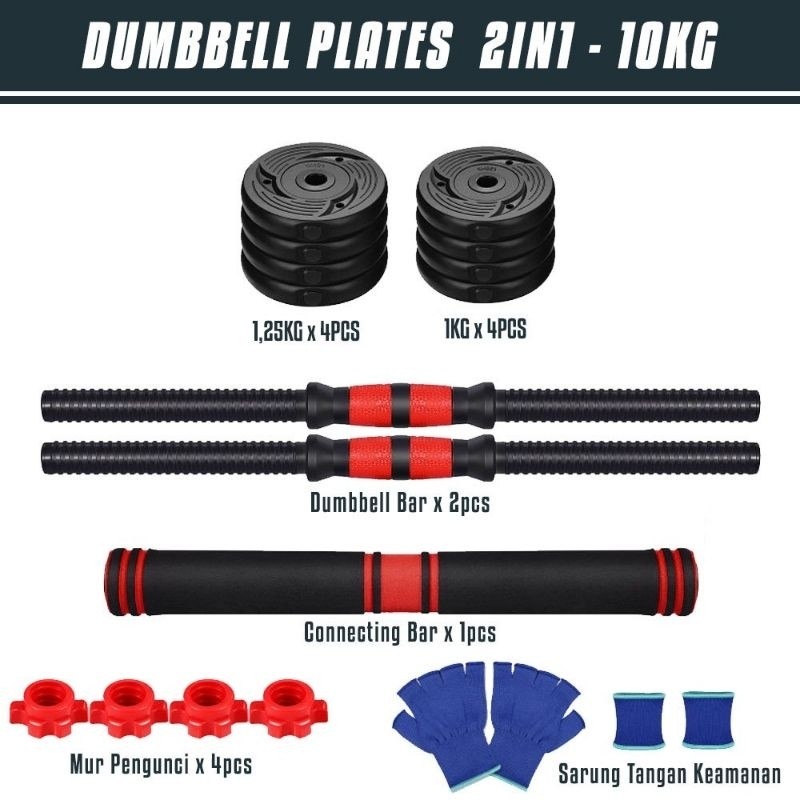 Jual Barbel Dumbell Fullset 10 Kg Barbel Set Dumbbell Set Angkat Beban Alat Gym Latihan Beban ...