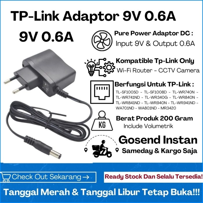 Jual KABEL POWER MODEM ADAPTER TP-LINK 9V 0.6A DC ORIGINAL BARU ...