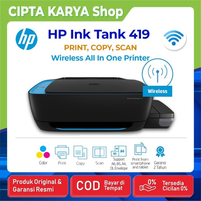 Jual HP 419 Ink Tank Wireless All In One Printer (Print, Scan, Copy ...