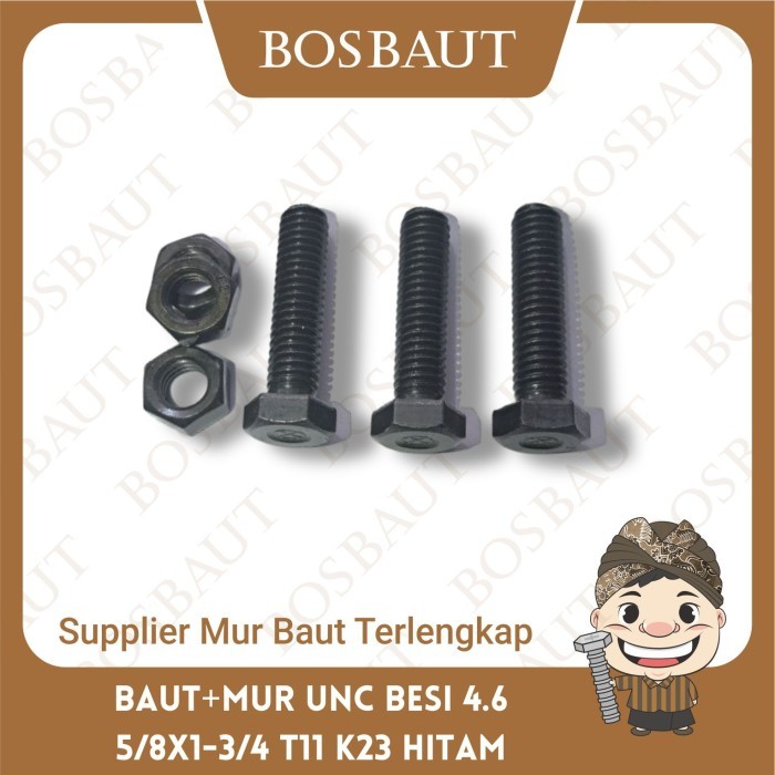 Jual BAUT MUR BESI HITAM UNC - 5/8X1-3/4 T11 K23 | Shopee Indonesia