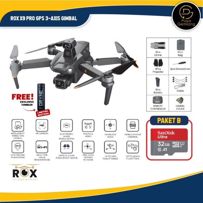 Jual mit ROX X9 PRO GPS 3-Axis Gimbal 4KM Camera 4K 40 Min RC ...