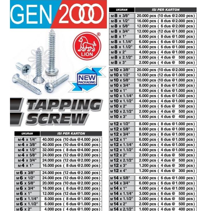 Jual [ Rd ] Sekrup Fab Tapping Screw Kepala Rata Fh 10 X 2" Moon Lion 5 Cm | Shopee Indonesia