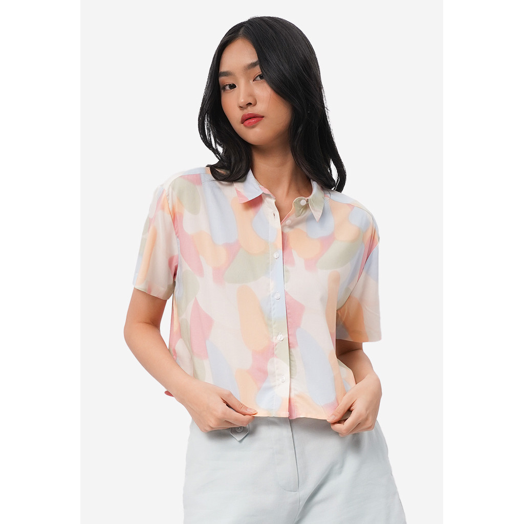 Jual COLORBOX Side Slit Short Sleeve Crop Shirt Multicolor | Shopee ...