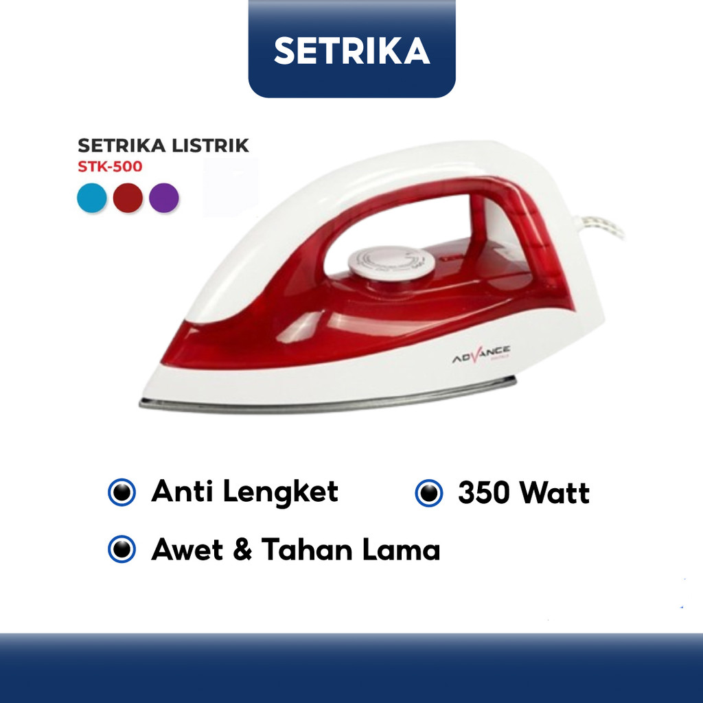 Jual Dry Iron Setrika Listrik STK500 Kering Pengaman Kabel Anti Lengket ...