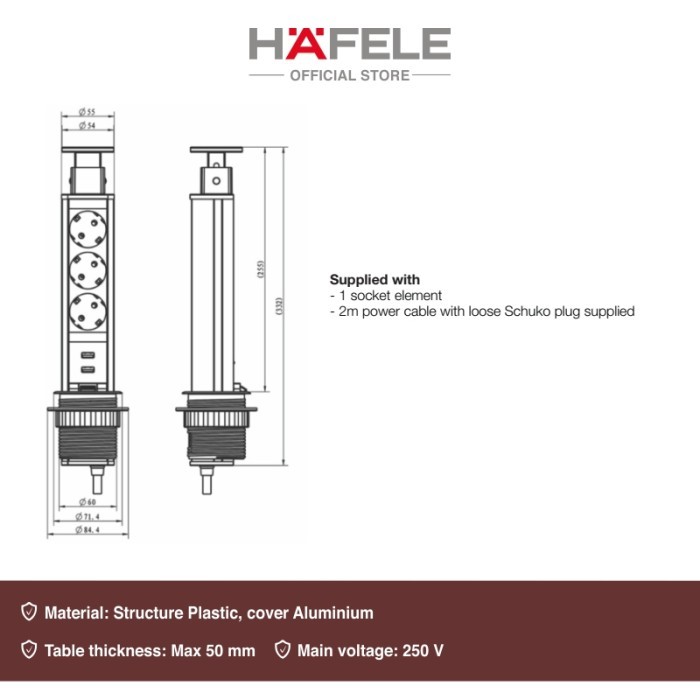Jual Hafele Pop-Up Tower Socket - Colokan Listrik - 60 Mm | Shopee ...