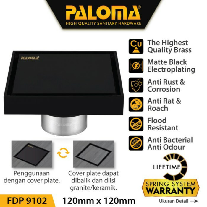 Jual Terbagus Paloma Fdp 9102 Floor Drain Hitam Pembuangan Air Kamar ...